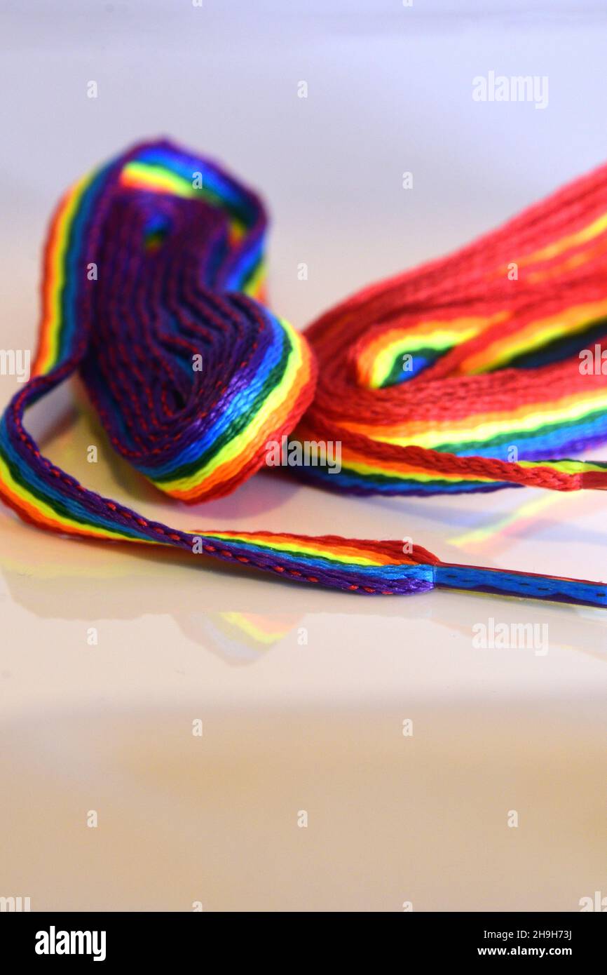 Rainbow Laces on white background Stock Photo - Alamy