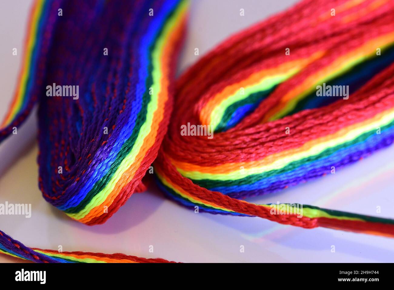 Rainbow Laces on white background Stock Photo - Alamy