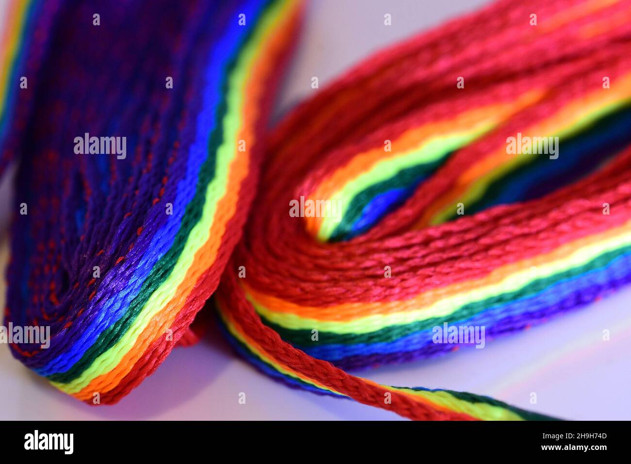 Rainbow Laces on white background Stock Photo - Alamy