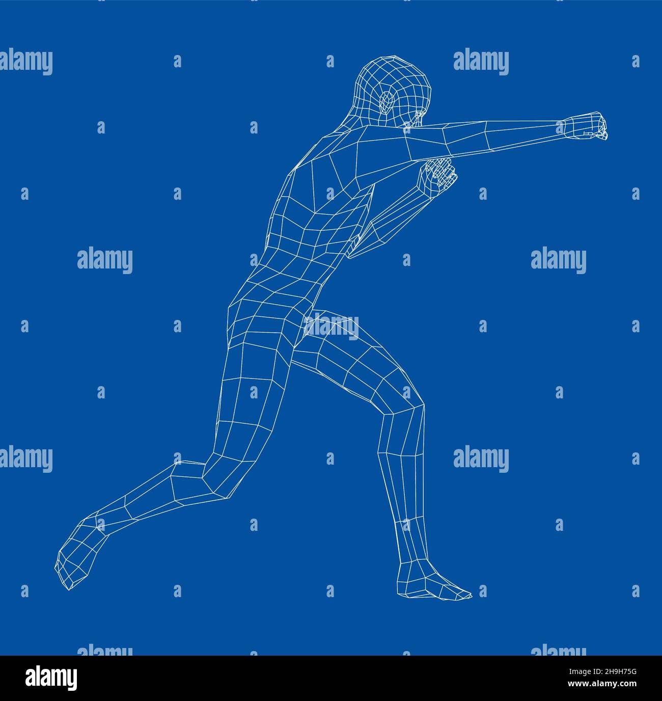 Wireframe boxing man. 3d illustration Stock Photo - Alamy