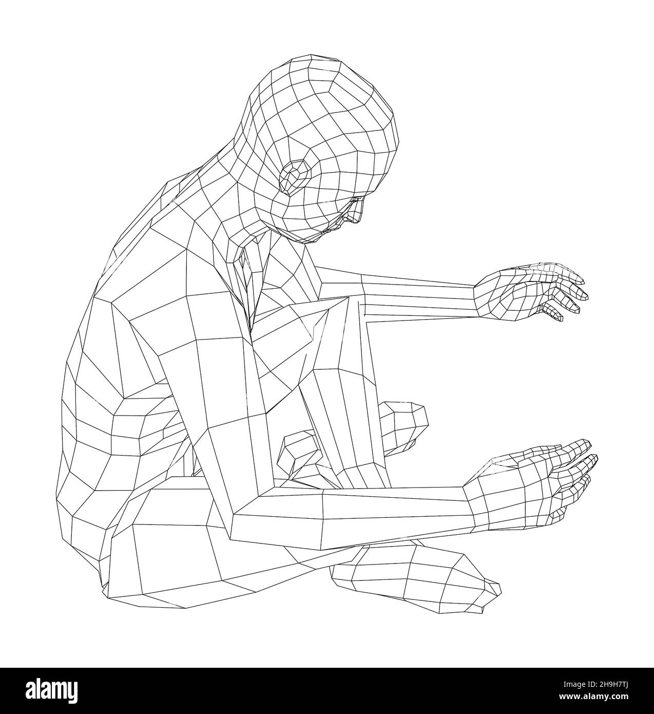 Wireframe man relaxing in lotus position. 3d illustration Stock Photo ...