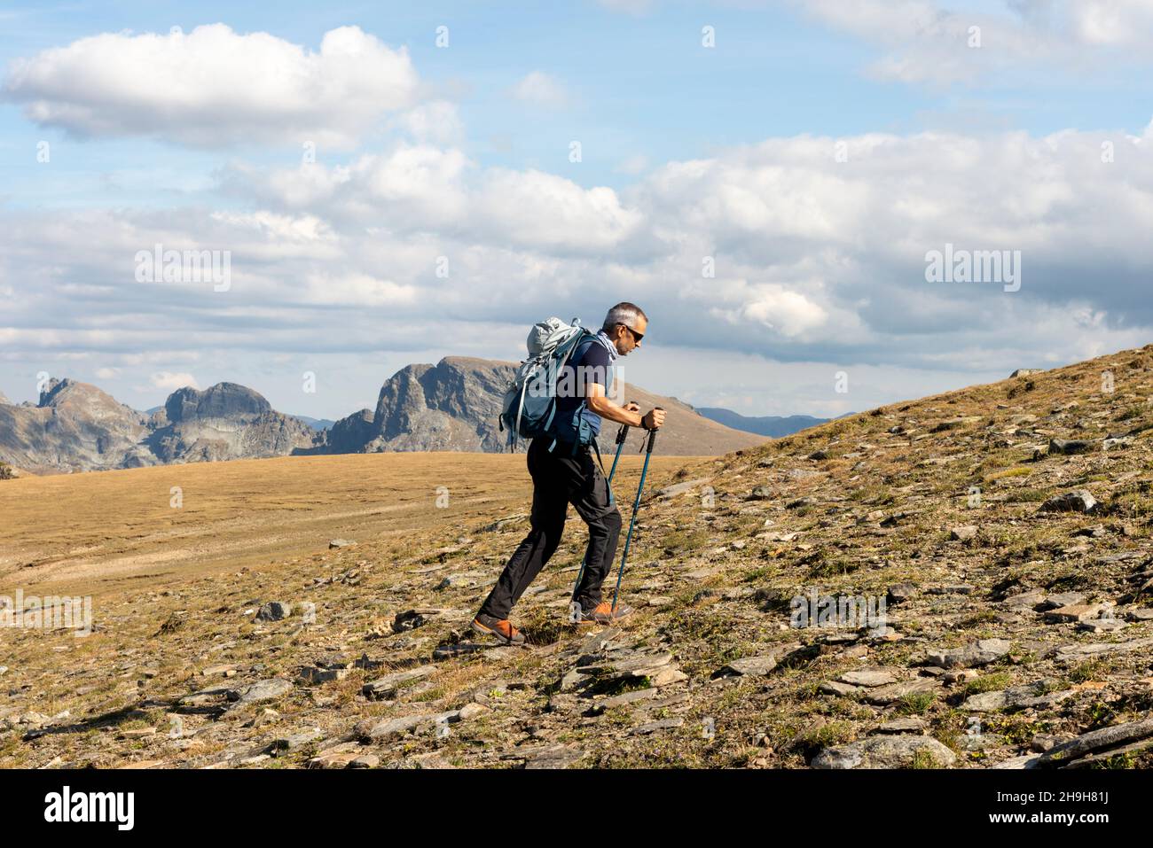 Mountain hiking, hiker at Otovitsa Ridge on the E4 European Long ...