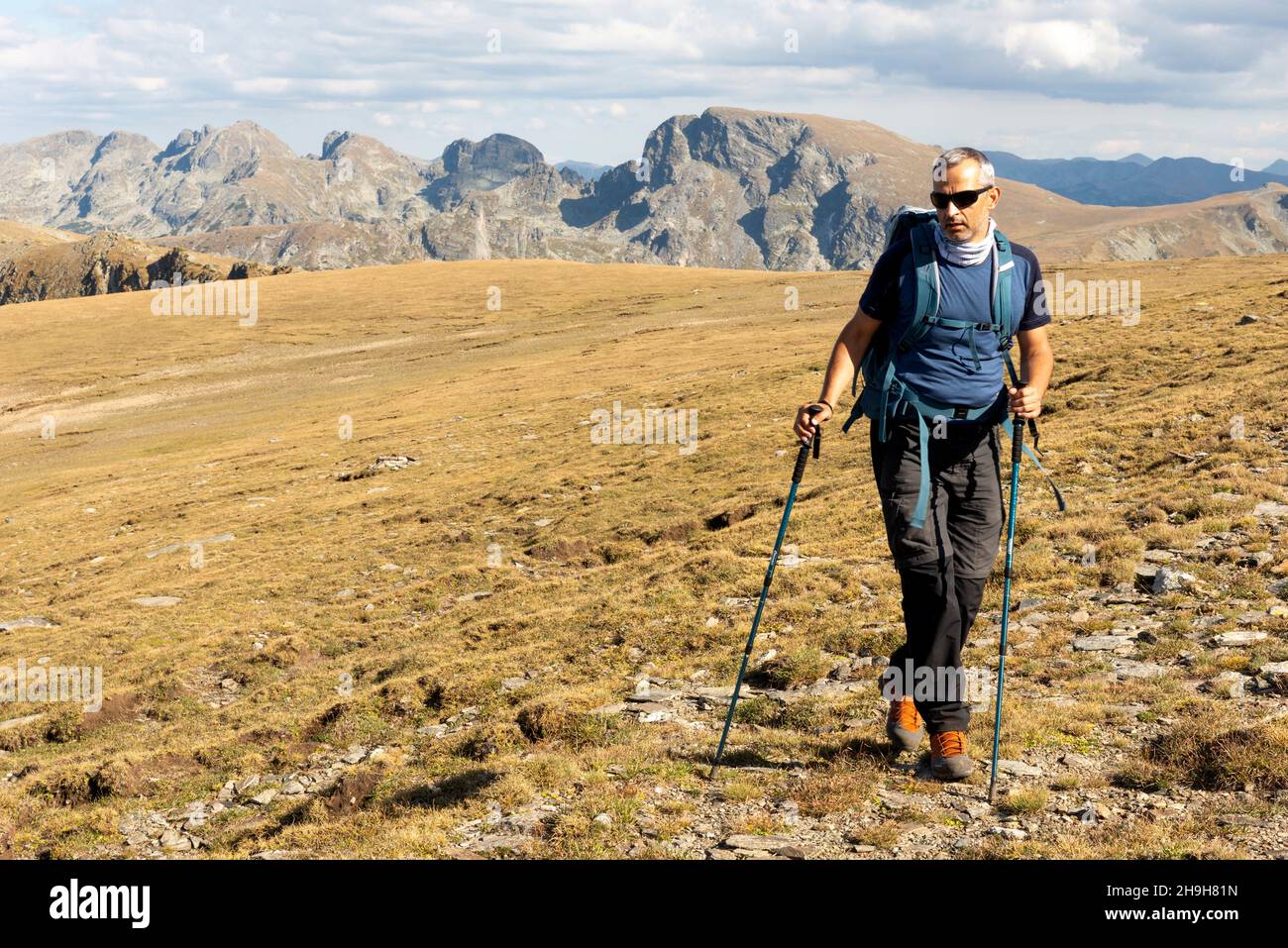 Mountain hiking, hiker at Otovitsa Ridge on the E4 European Long ...