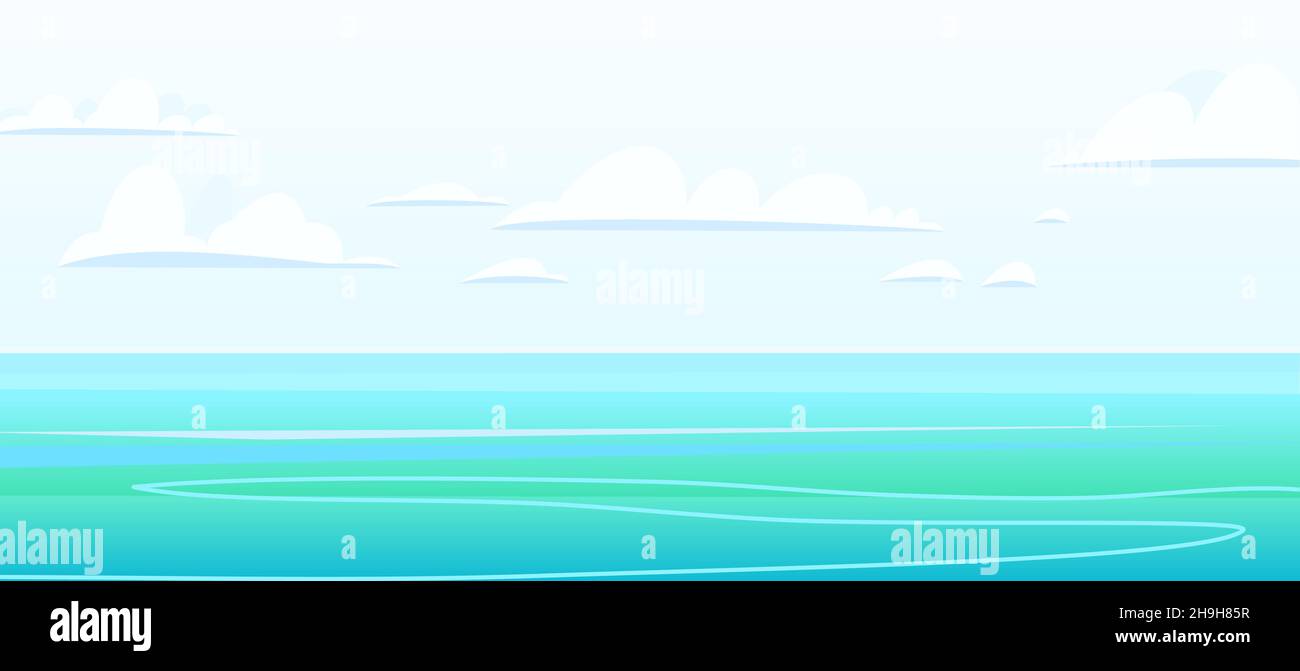 Azure seascape. Skyline of the blue sea. Calm weather. Illustration in ...