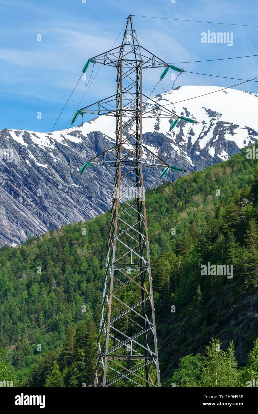 TAFJORD, NORWAY - 2020 JUNE 01. High voltage mountain electricity ...