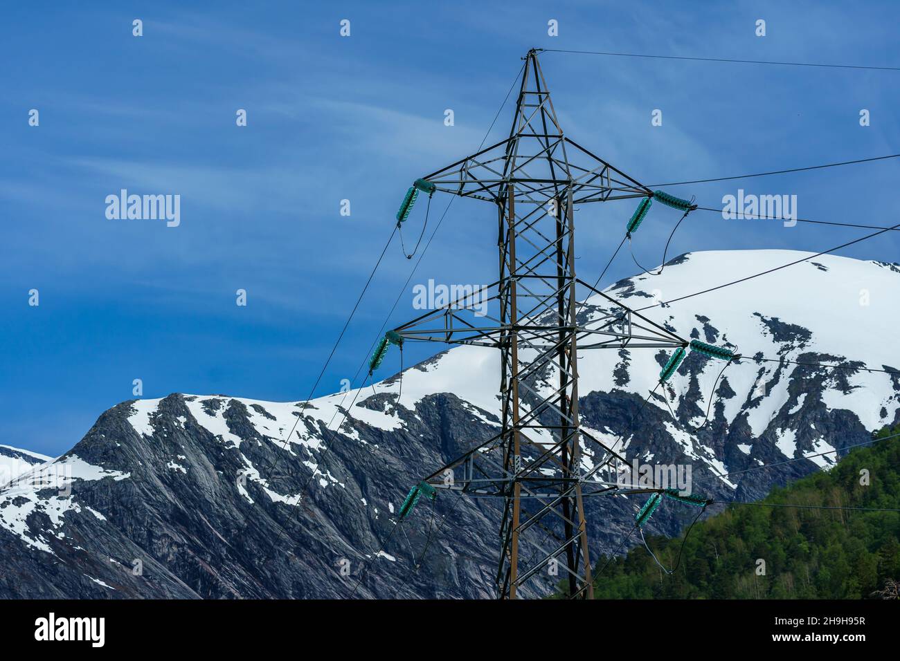 TAFJORD, NORWAY - 2020 JUNE 01. High voltage mountain electricity ...