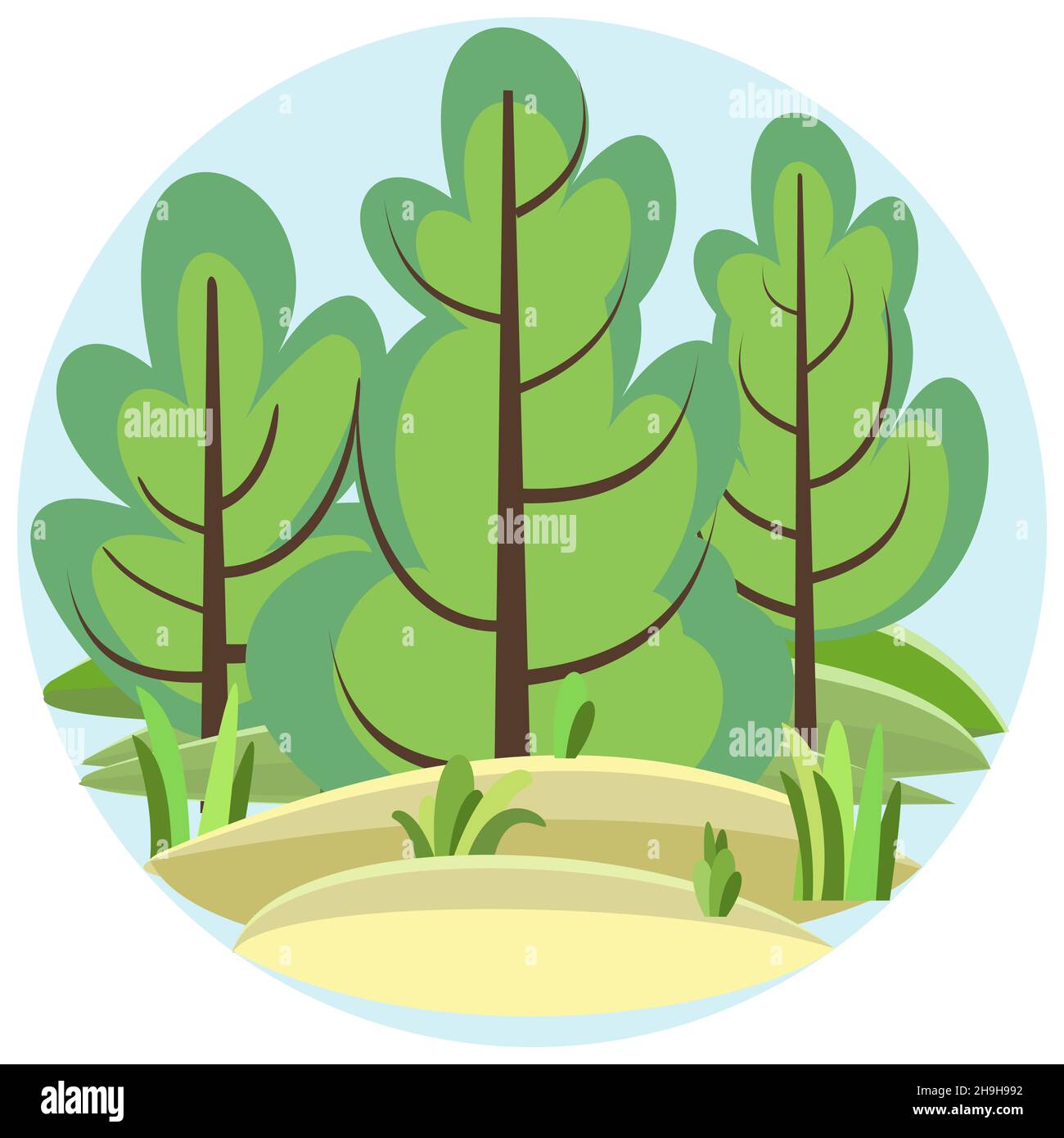 Flat forest. Illustration in a simple symbolic style. Funny green ...