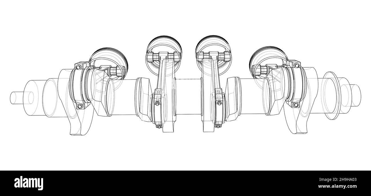 Engine crankshaft with pistons outline Stock Photo - Alamy
