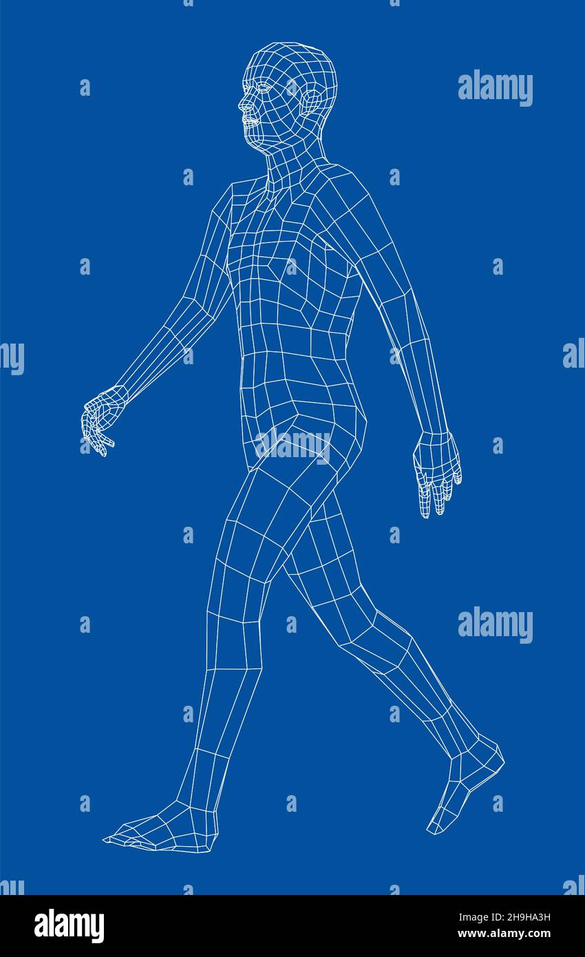 Wireframe walking man. 3d illustration Stock Photo - Alamy