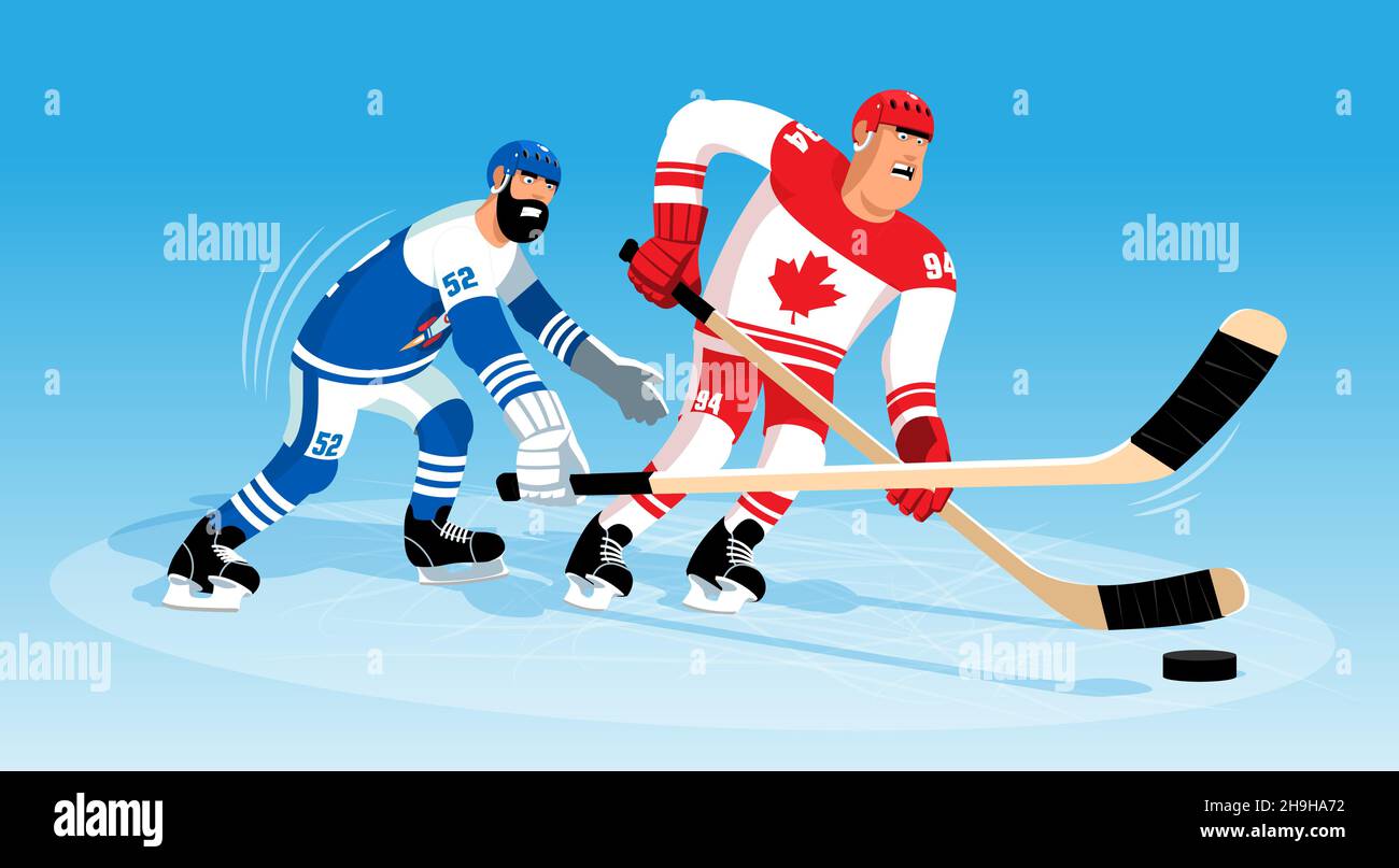 Hockey players fight for the puck during a match. Hockey game. Vector ...