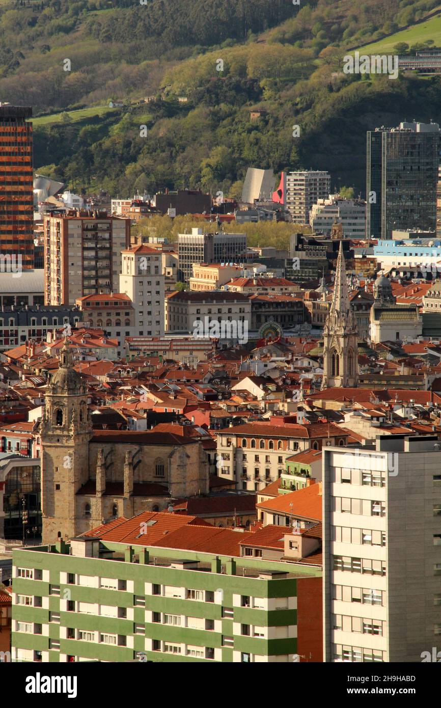Vertical shot of Bilbao city buildings. Biscay, Basque Country, Spain ...