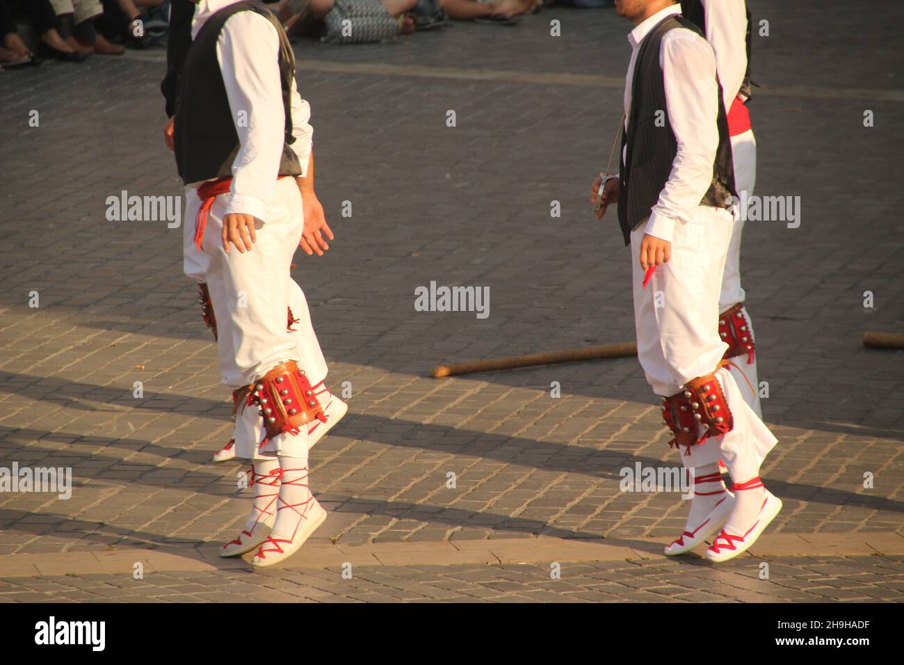 Group of people dancing folk dance outdoors in the Basque Country Stock ...