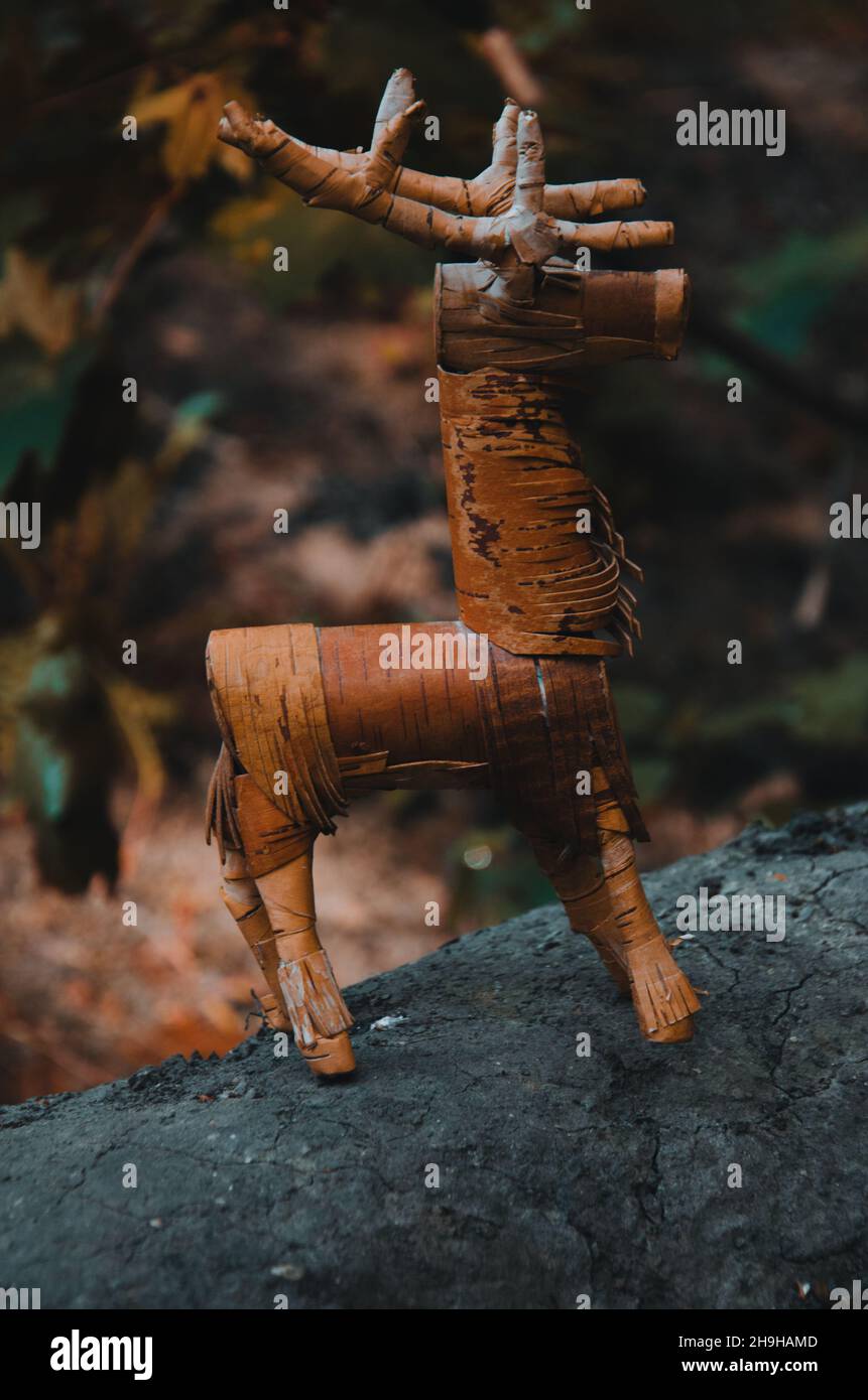 Birch bark figurine of a deer in the forest - a handmade souvenir from ...
