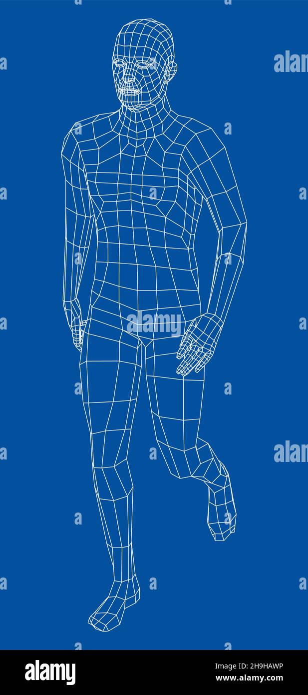 Wireframe walking man. 3d illustration Stock Photo - Alamy