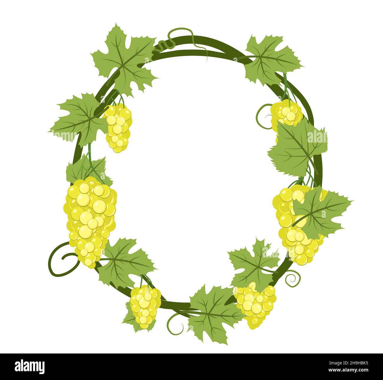 Round Frame. Vine with foliage and bunches of grapes. Viticulture and ...