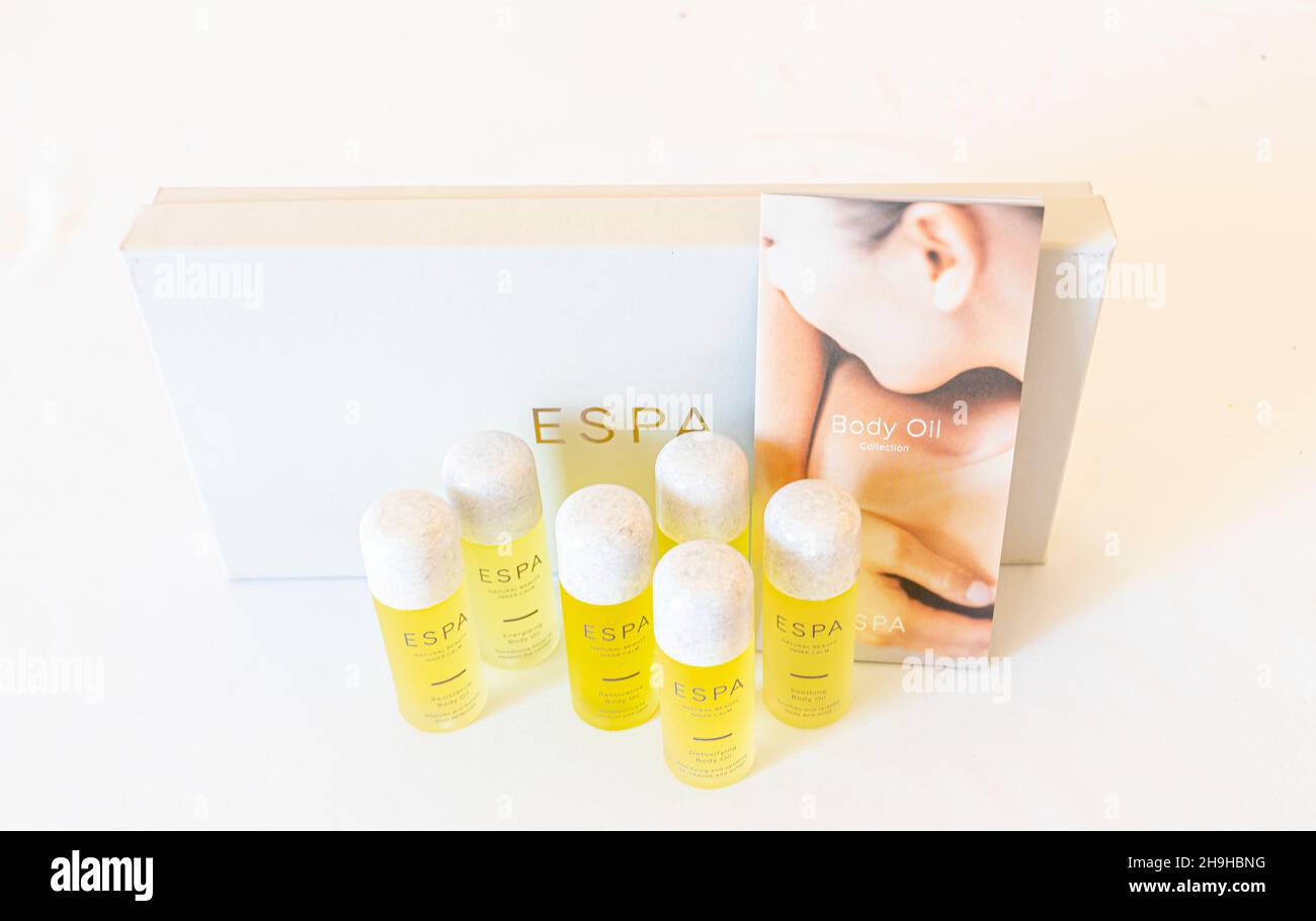 Espa body oil 6-item package, small bottles Stock Photo - Alamy
