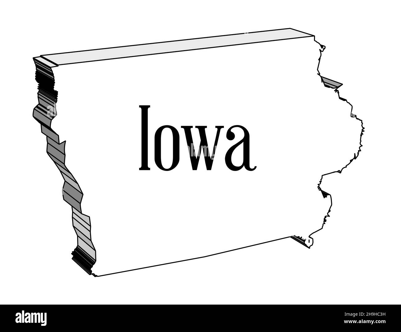 Outline 3D map of the state of Iowa over a white background Stock Photo ...