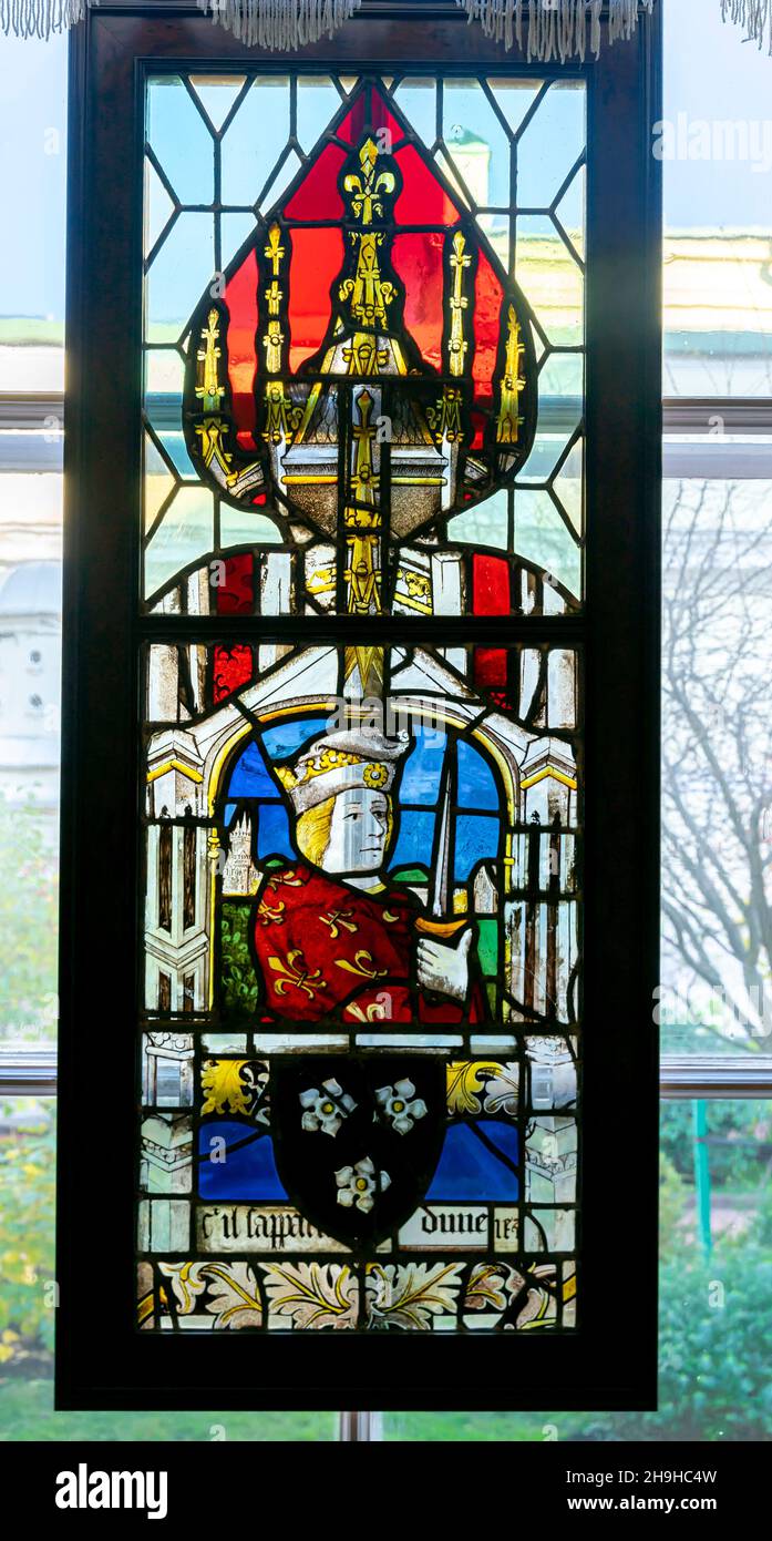 Stained glass panel with a king, 15 century cc, France, Saint Omer ...