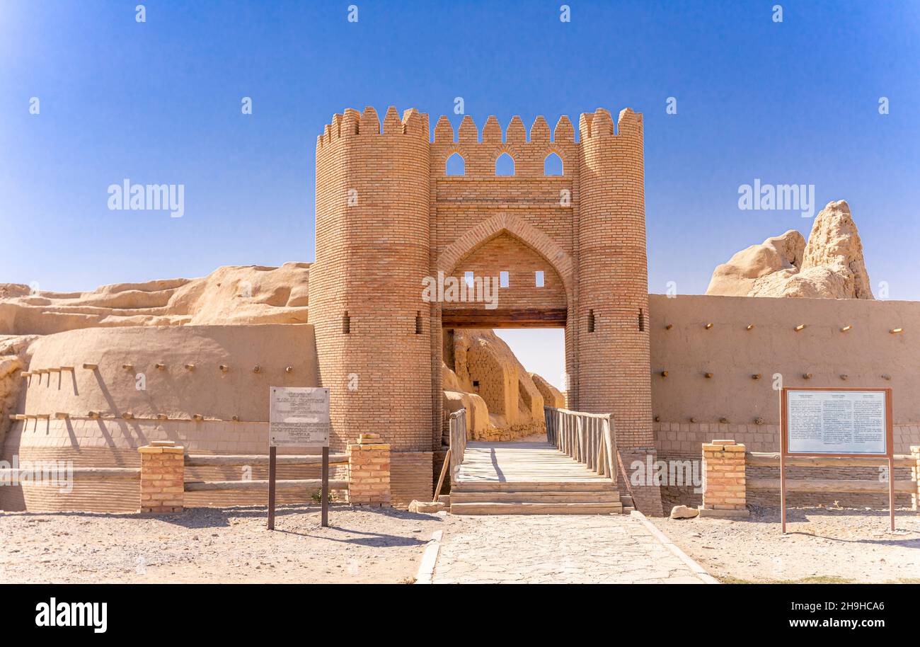 The bridge, the entrance towers, gates of the ancient city of Sawran or ...