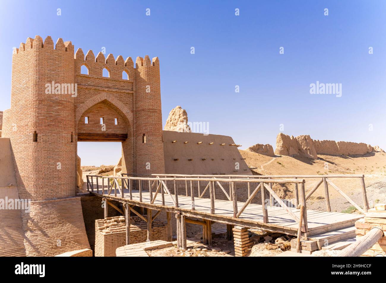 The bridge, the entrance towers, gates of the ancient city of Sawran or ...