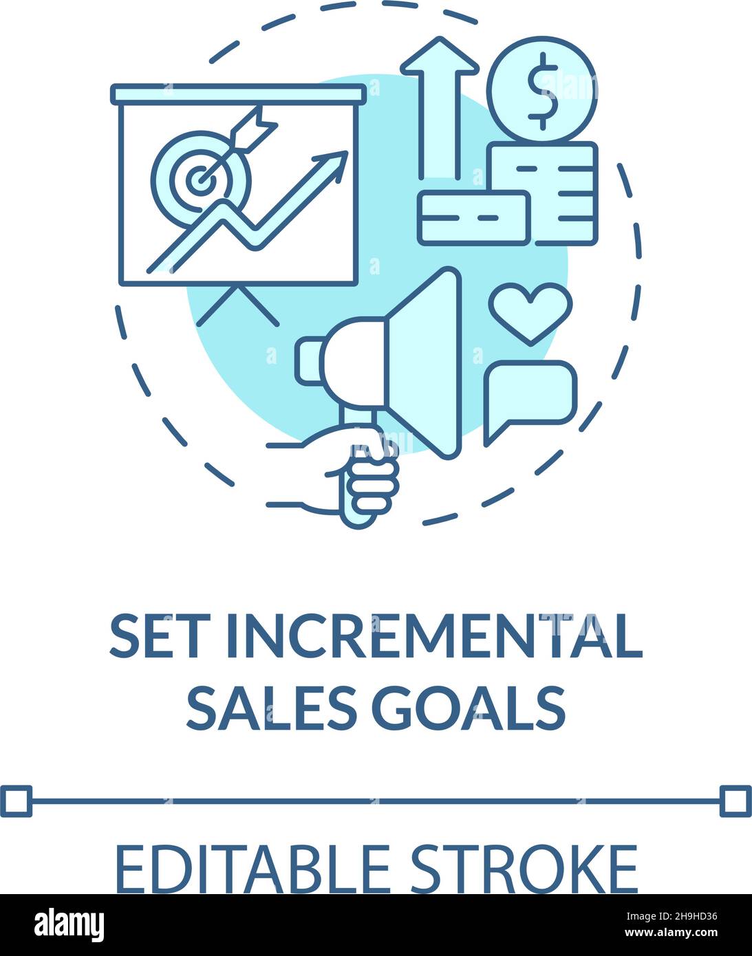 Set incremental sales goals turquoise blue concept icon Stock Vector ...