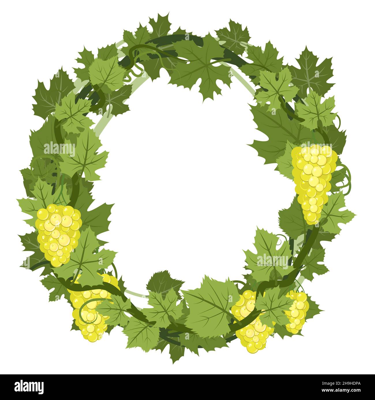 Round Frame. Vine with foliage and bunches of grapes. Viticulture and ...