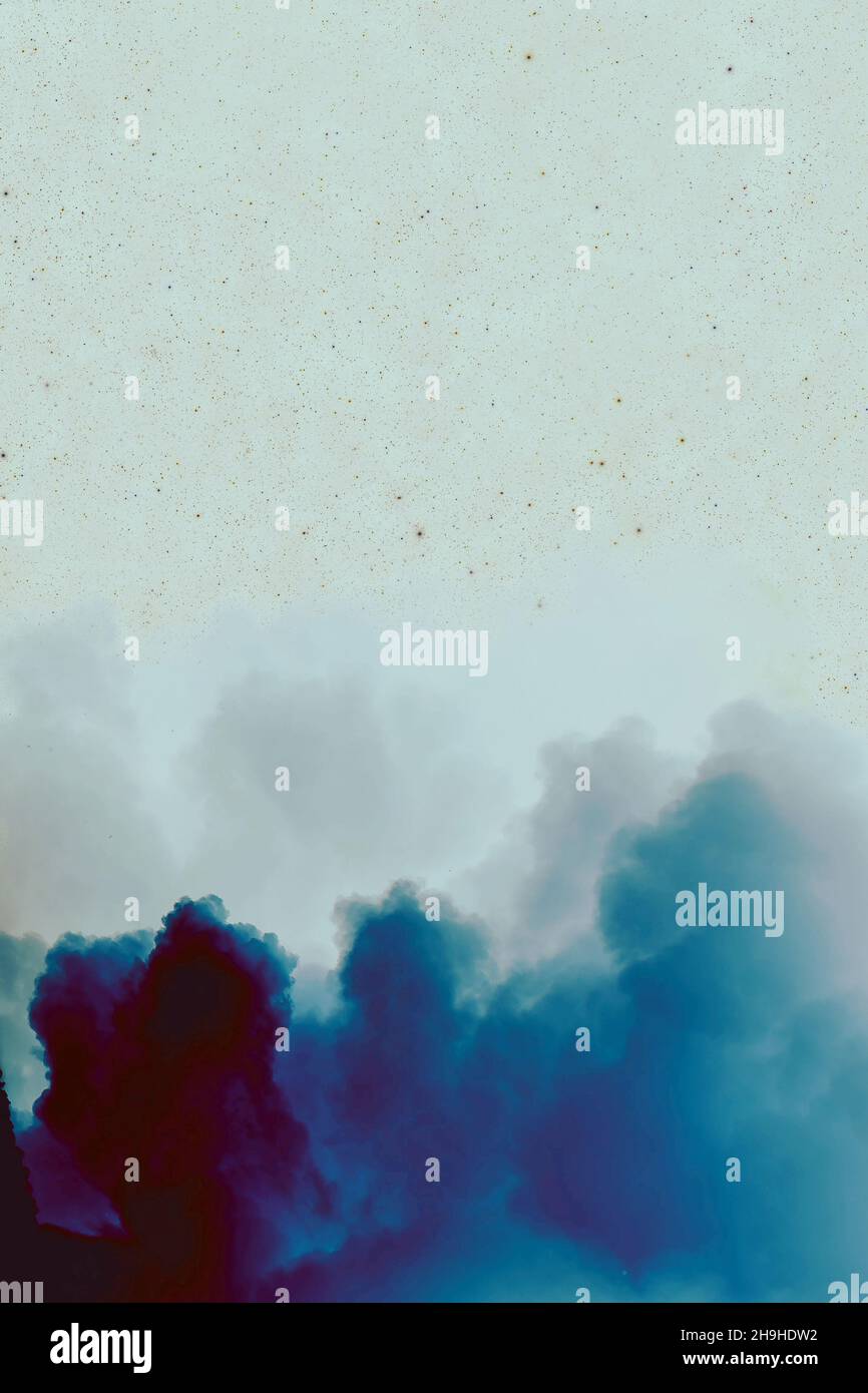 Blue clouds ink abstraction with starry sky. Wallpaper for design Stock ...