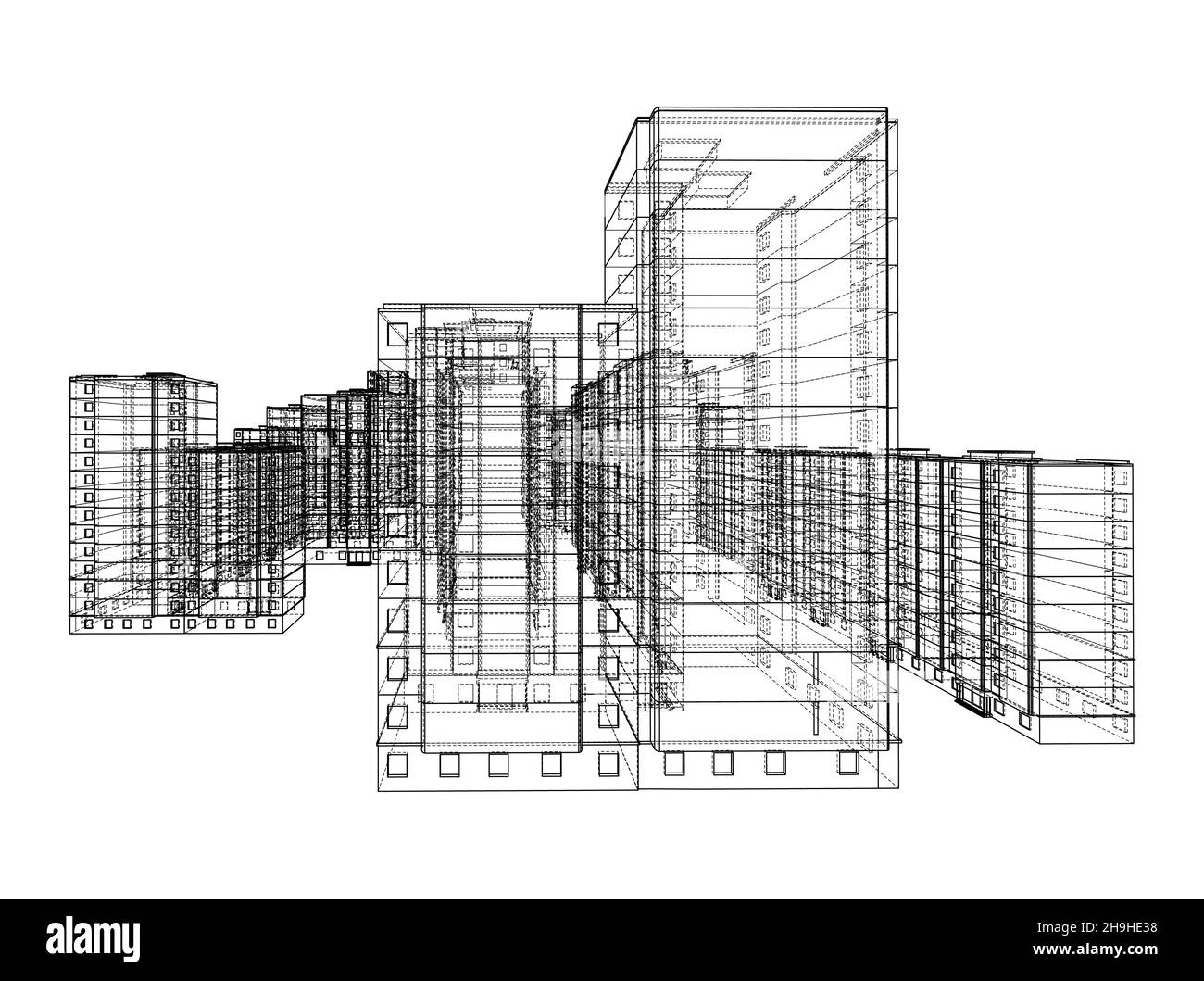 Wire-frame model of a multi-storey building Stock Photo - Alamy