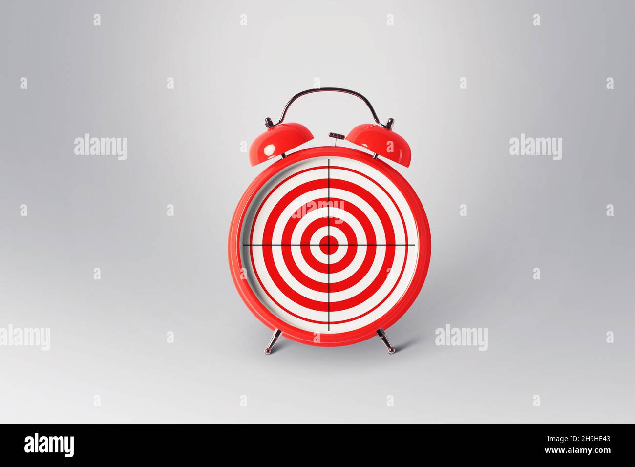 Red retro alarm clock with a target, concept. Creative idea of time and ...