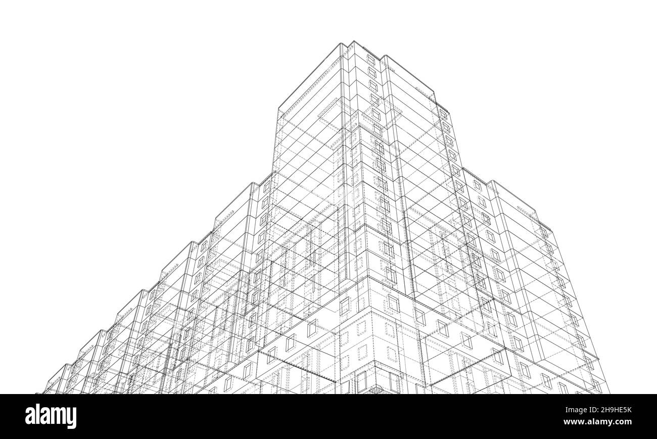 Wire-frame model of a multi-storey building Stock Photo - Alamy