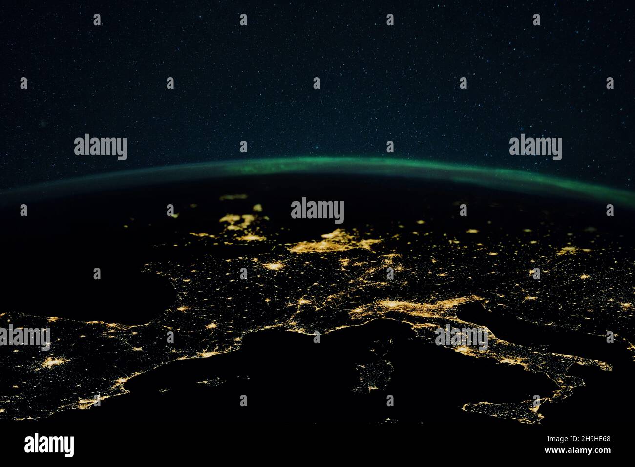 Night planet earth with the lights of megalopolis cities at night and ...