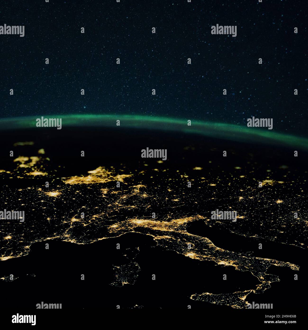 Night planet earth with the lights of megalopolis cities at night and ...