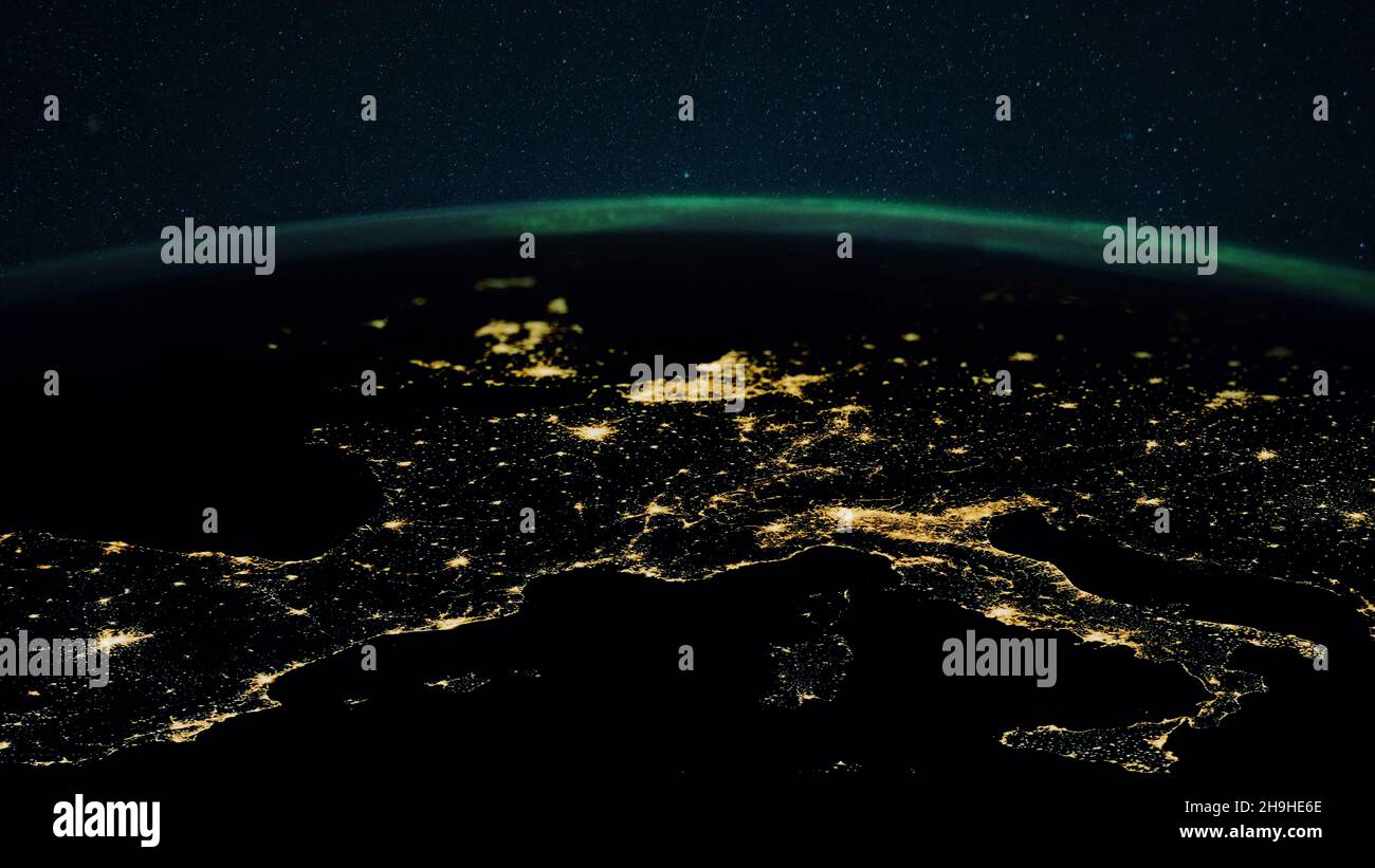 Night planet earth with the lights of megalopolis cities at night and ...