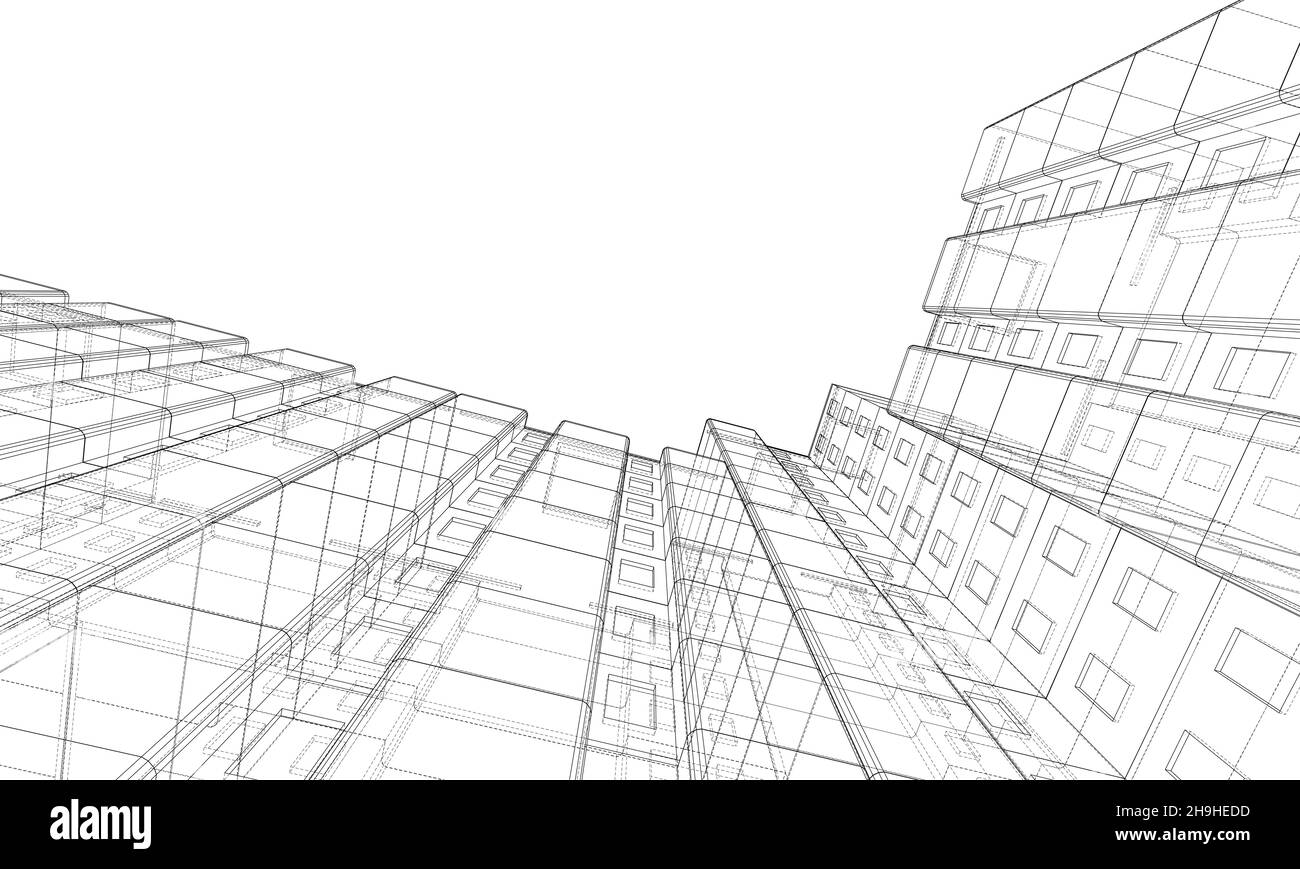 Wire-frame model of a multi-storey building Stock Photo - Alamy