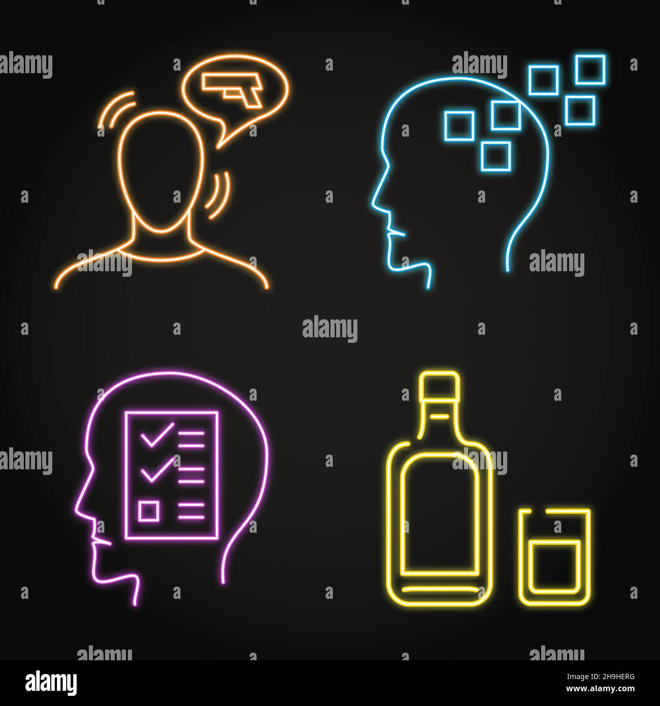 Neon mental disorders icon set in line style. Obsessive compulsive ...