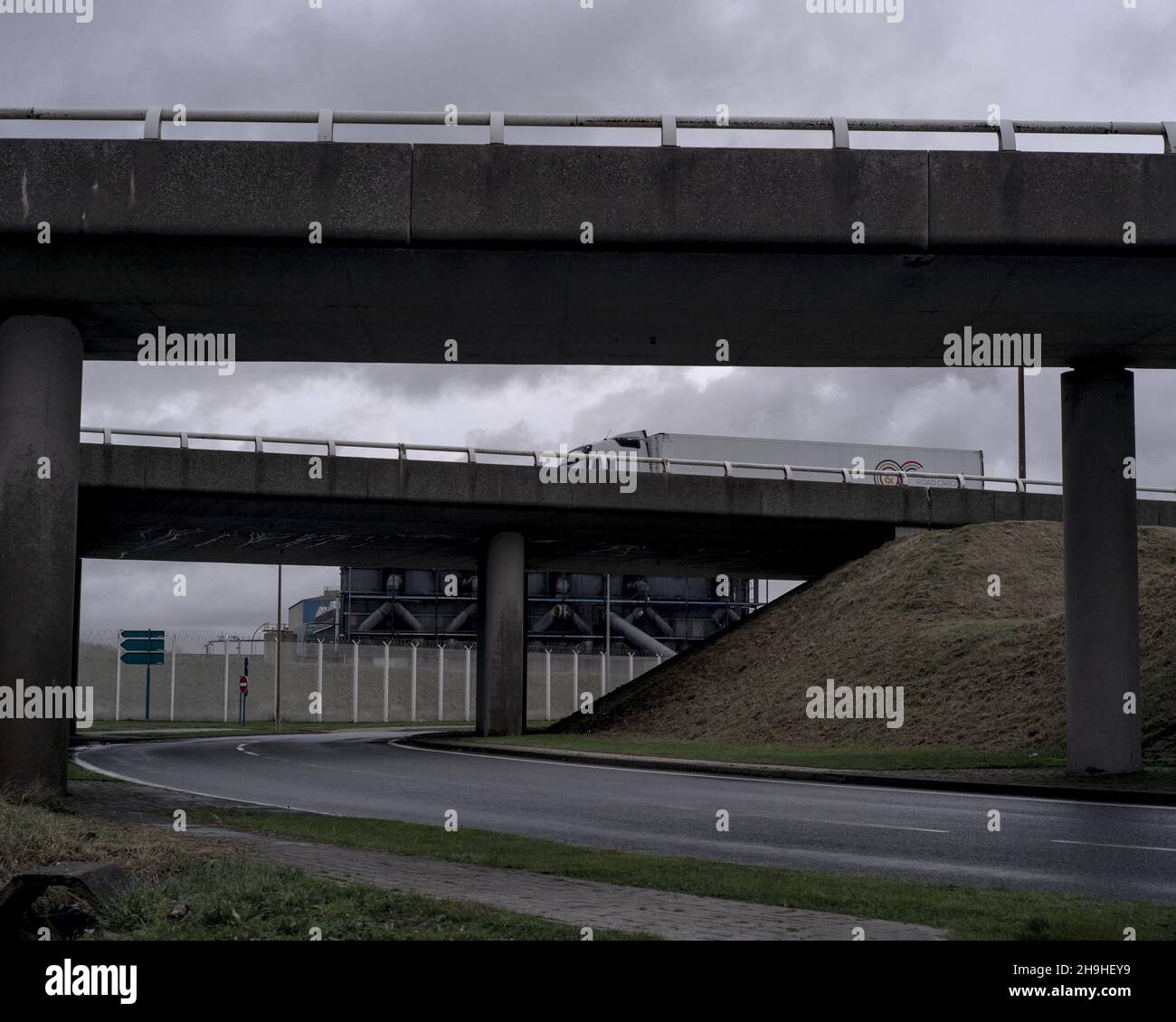 The fences surrounding the Calais truck terminal are pictured in Calais ...