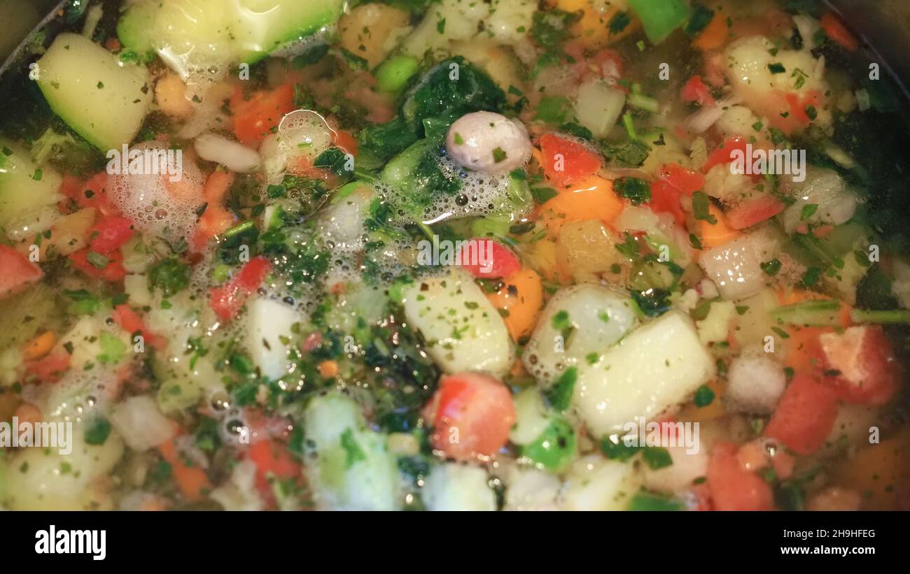 vegetarian minestrone stew with mixed vegetables including carrots ...