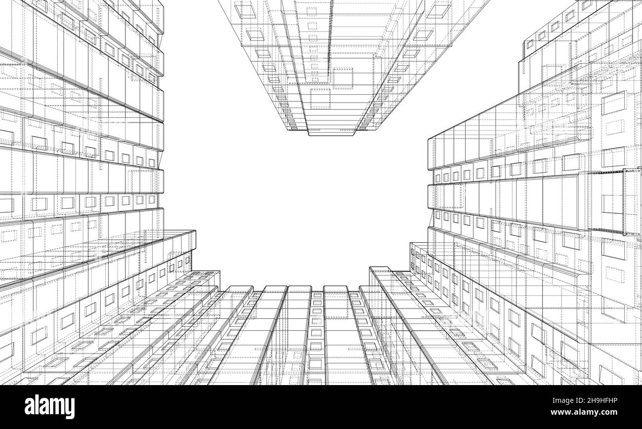 Wire-frame model of a multi-storey building Stock Photo - Alamy