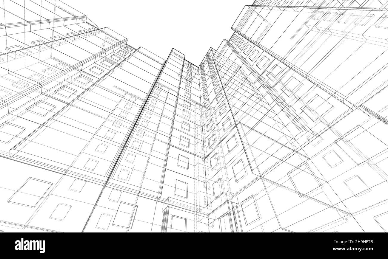 Wire-frame model of a multi-storey building Stock Photo - Alamy