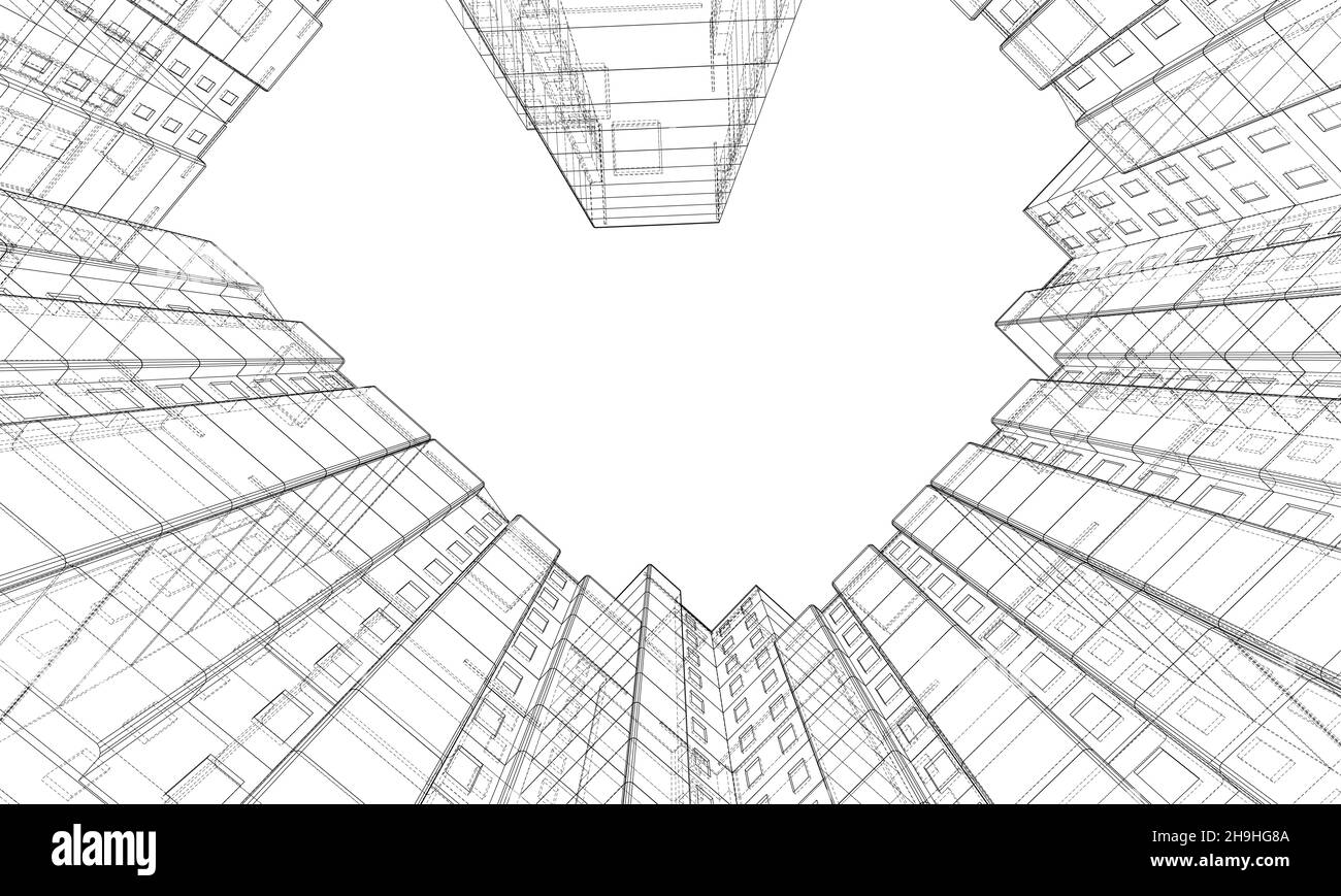 Wire-frame model of a multi-storey building Stock Photo - Alamy