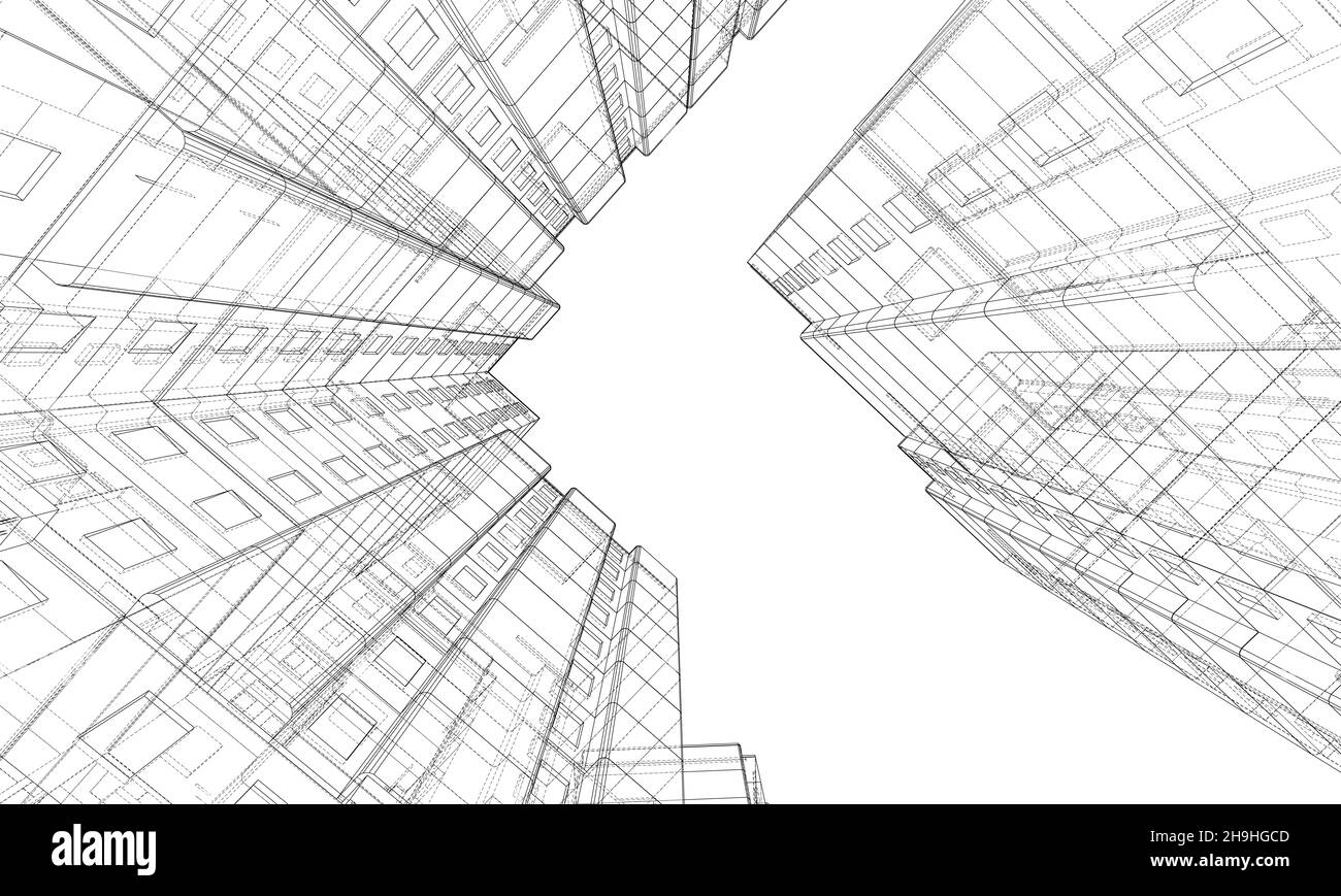 Wire-frame model of a multi-storey building Stock Photo - Alamy