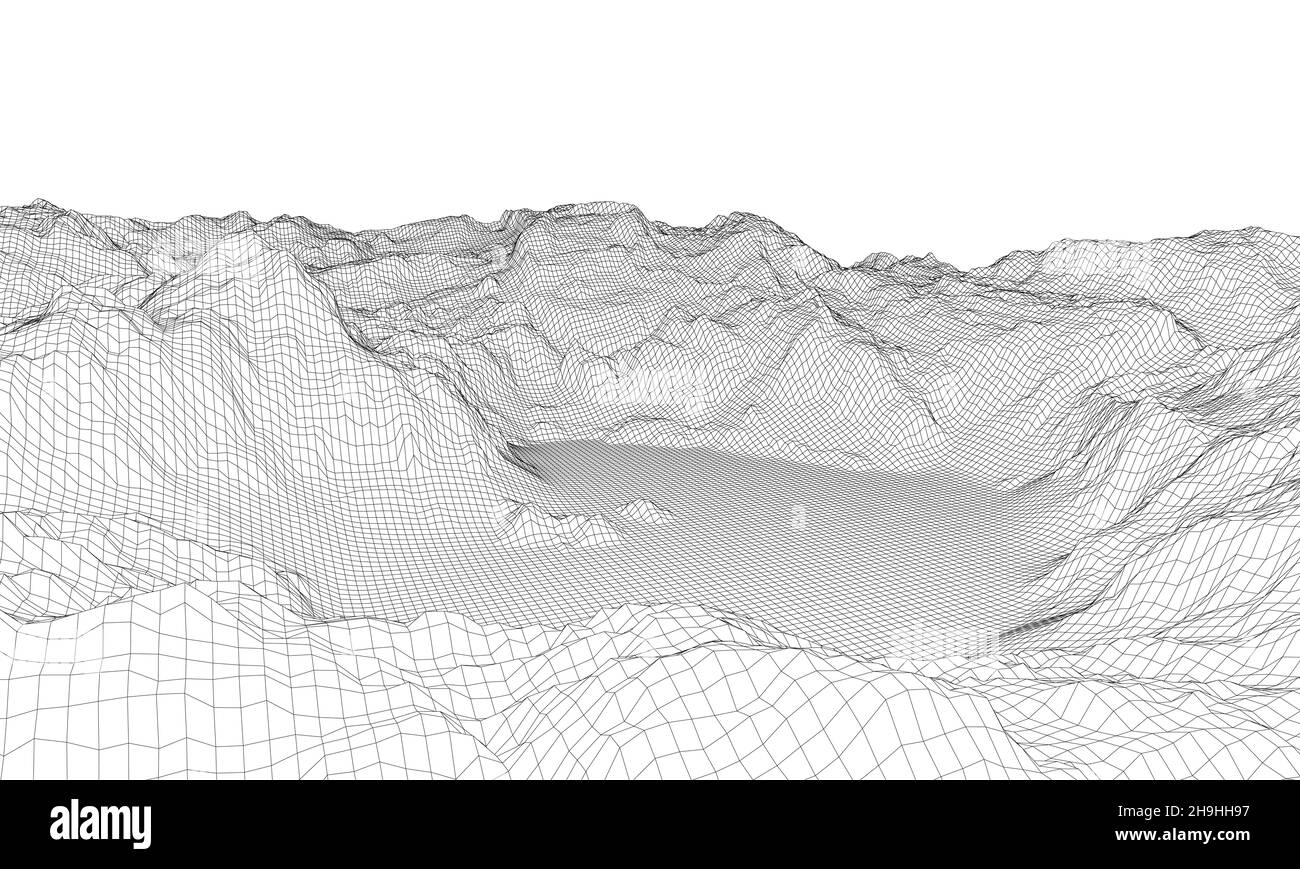 Abstract 3d wire-frame landscape. Blueprint style Stock Photo - Alamy
