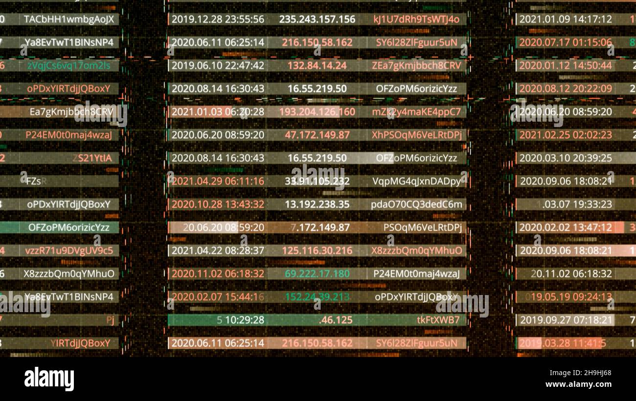 Strings With Passwords Animation Generating Vpn In Computer Database Dates Addresses And