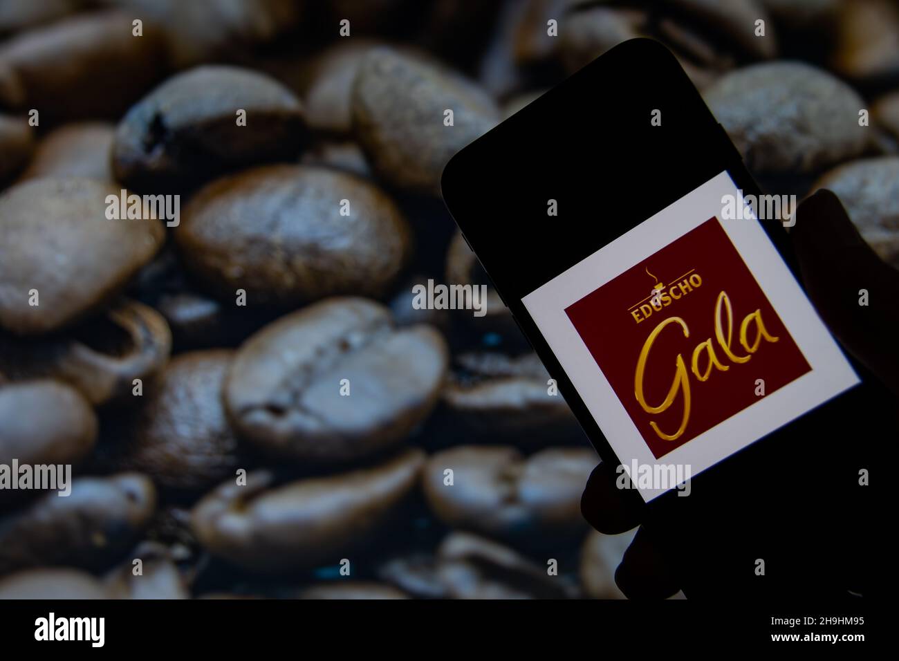 Rheinbach, Germany 1 October 2021, The brand logo of "Eduscho Gala" on ...