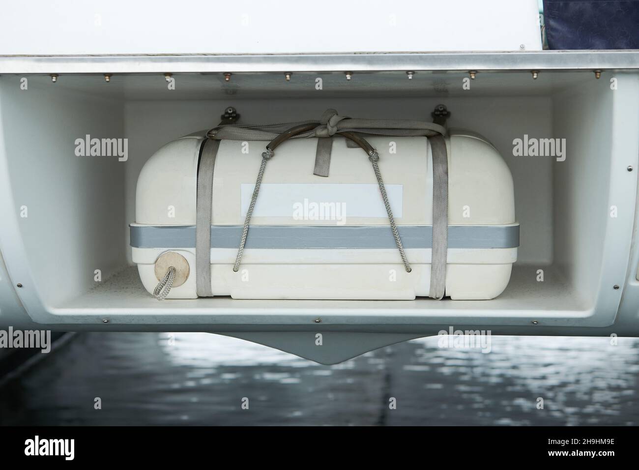 A commercial life raft onboard a fishing boat - the raft will deploy ...