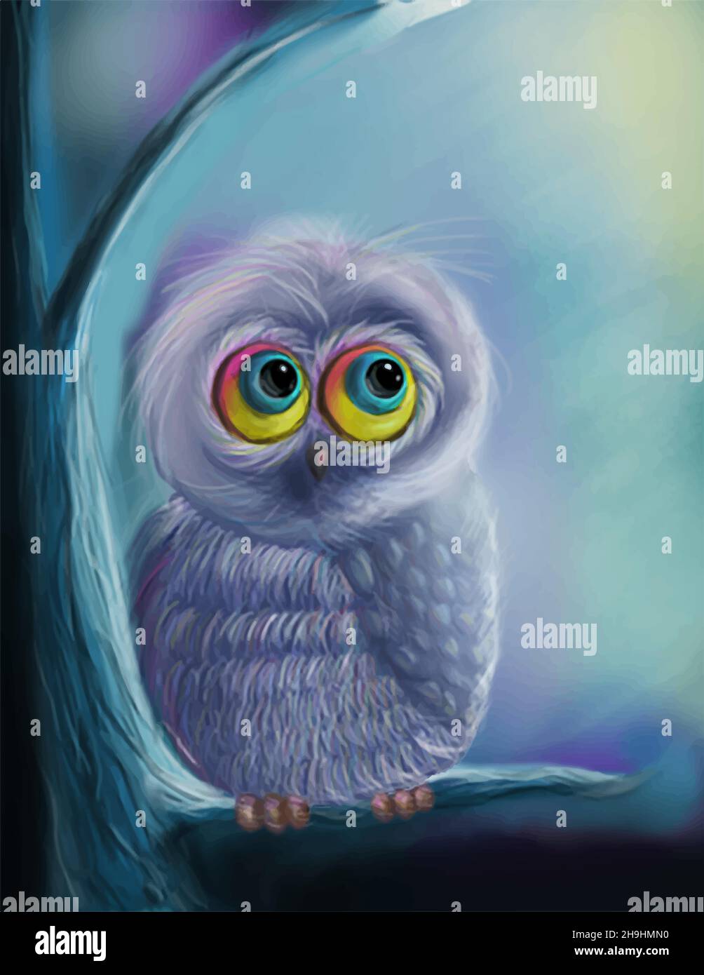 Illustration owl in tree on Stock Vector Images - Alamy