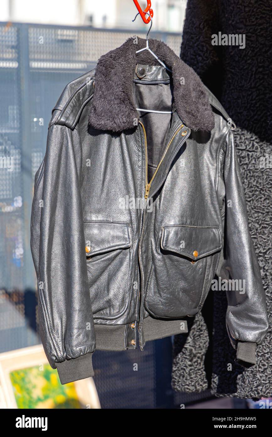 Hanging leather jacket hi-res stock photography and images - Alamy