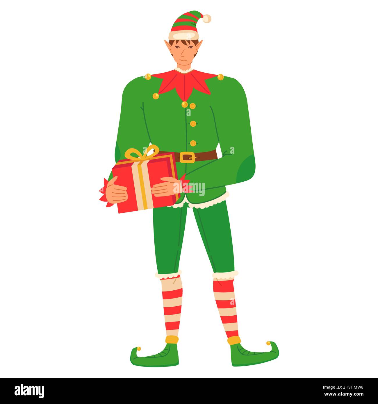Christmas elf giving present in flat cartoon style Stock Vector Image ...