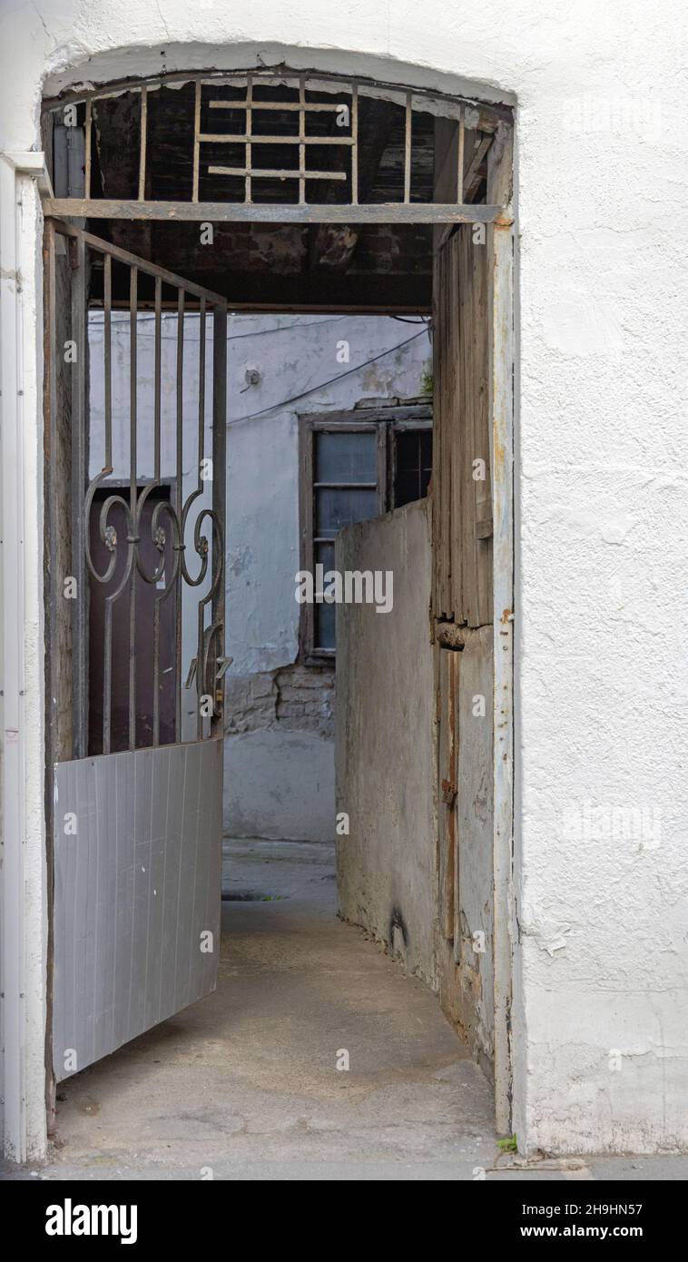 Open Metal Gate Door Old House Entrance Stock Photo - Alamy