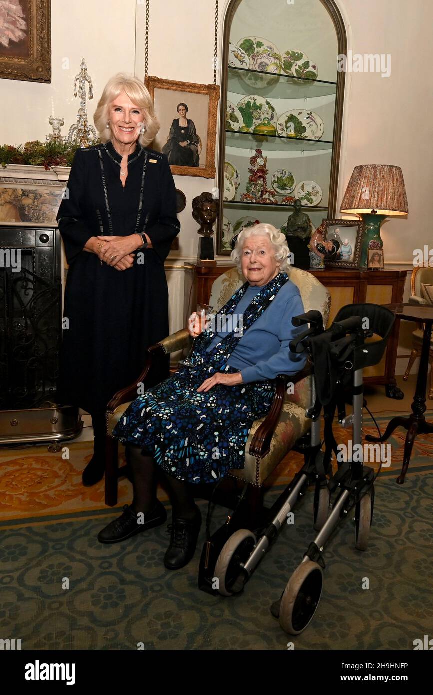 The Duchess of Cornwall meets June Spencer during a reception to ...